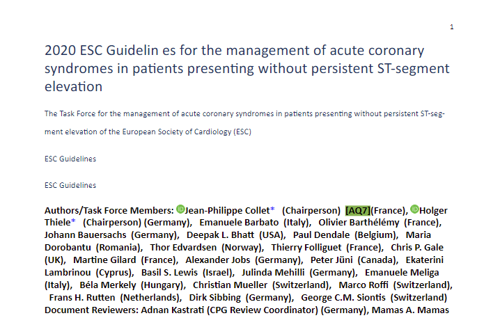 2020 ESC Guidelines for N-STEMI_中华心血管医学论坛网